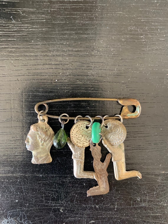 Handcrafted artisan safety pin with charms pin - Gem