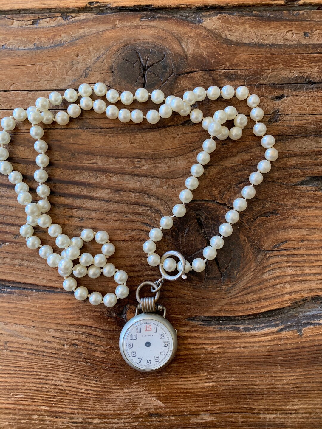 Alprosa antiguo bolsillo reloj colgante falso collar de perlas - Etsy ...