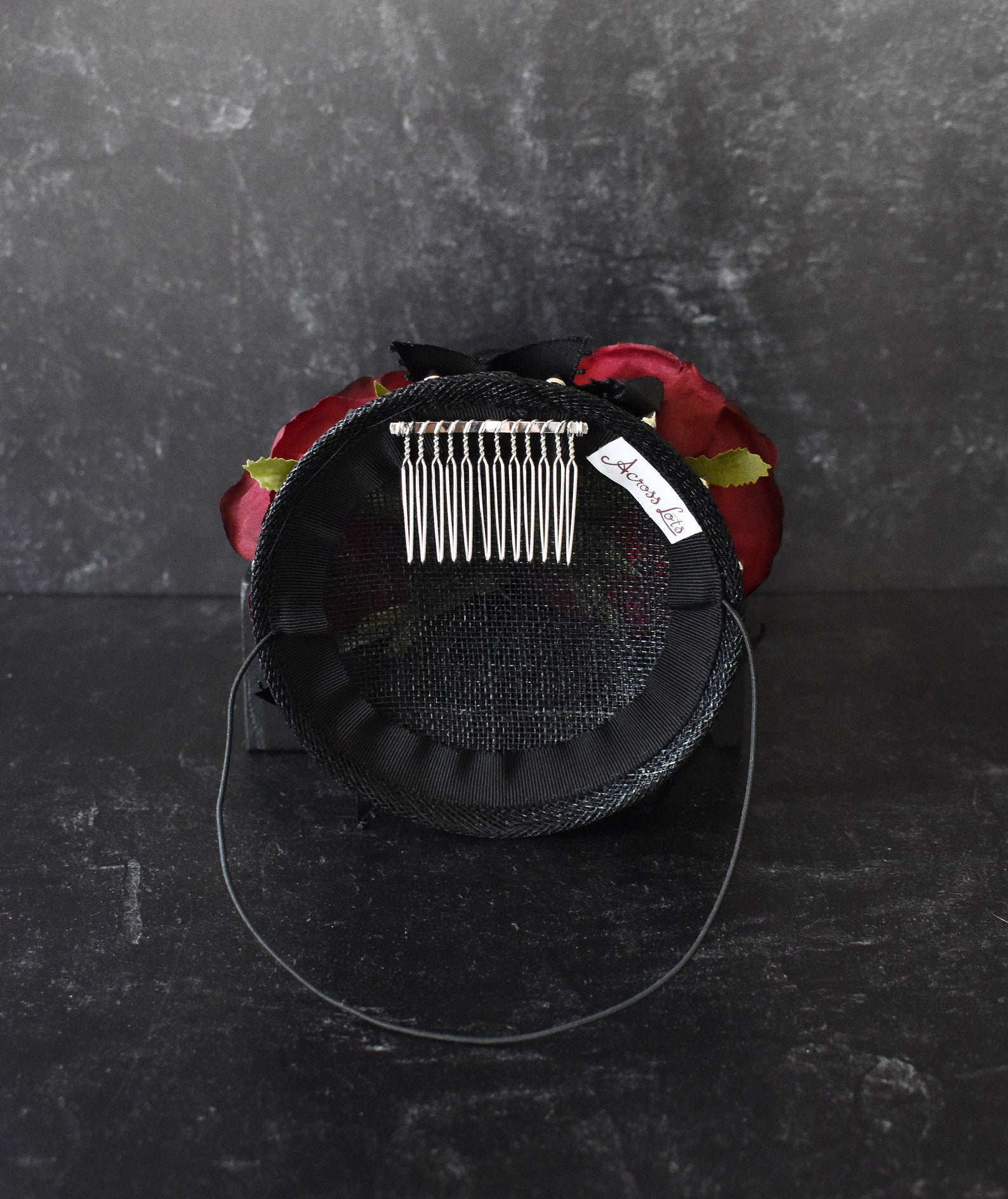 Goth Fascinator With Black Coffin, Ribbons, Studs, Red Flowers | Goth ...