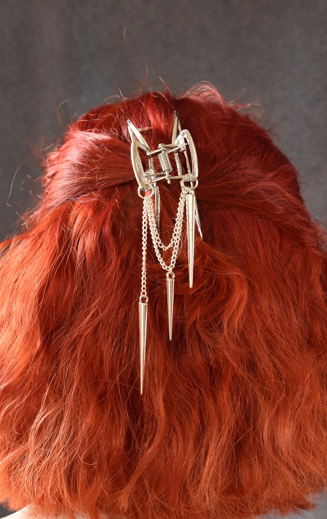 Jaw Hair Clip With Silver Spikes, Chains | Edgy, Rocker, Punk, Goth ...