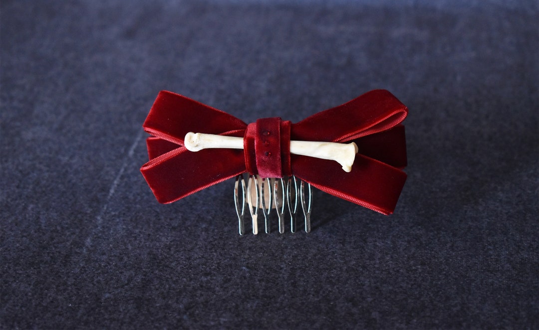 Scarlet Red Velvet Bone Hair Bow With Crystals Goth, Gothic Lolita ...