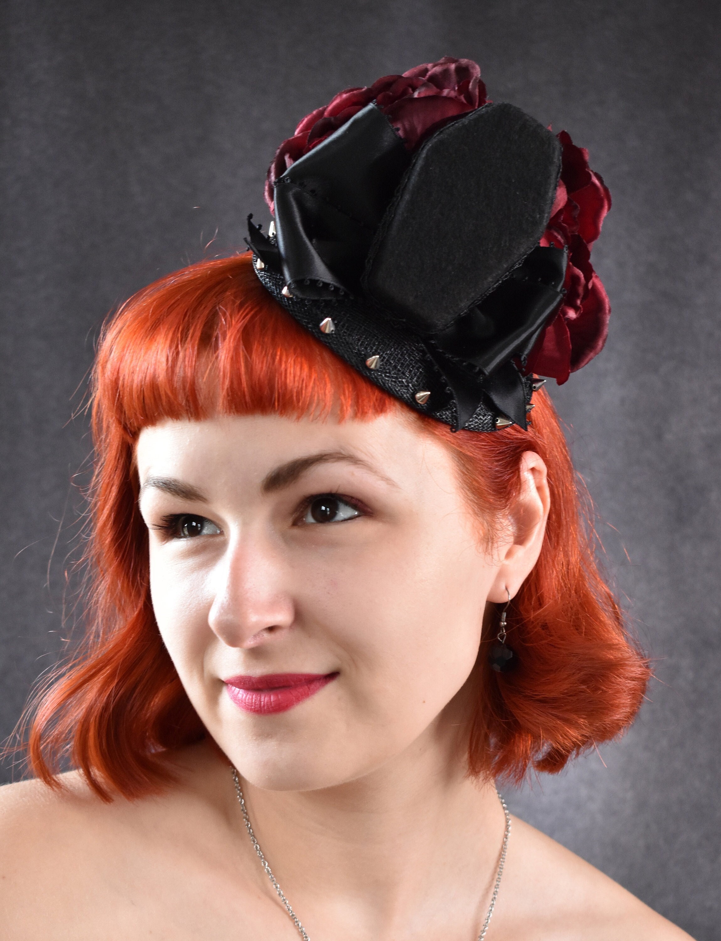 Goth Fascinator With Black Coffin Vintage Ribbons Studs and | Etsy