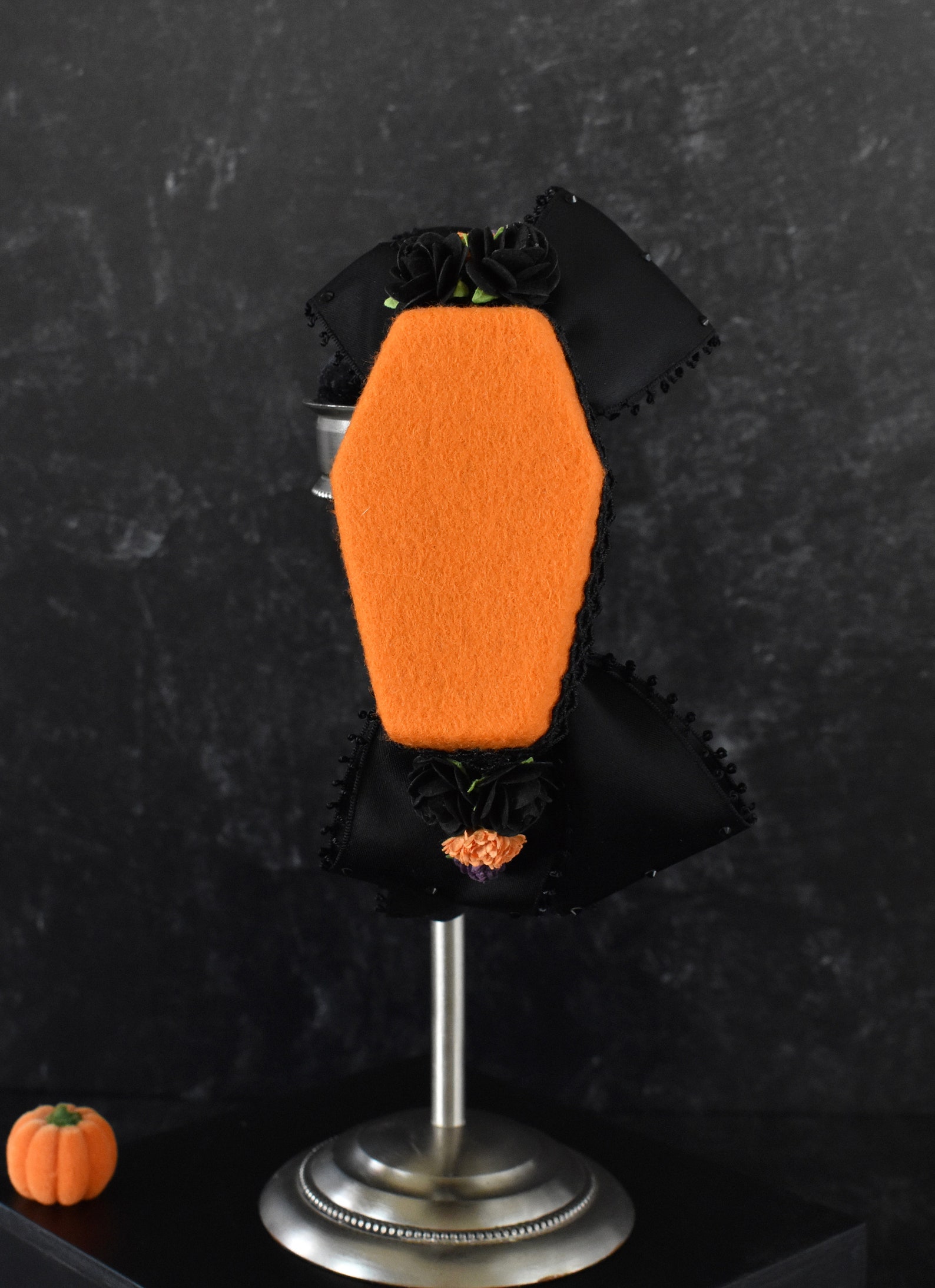 Orange Wool Felt Coffin Fascinator With Vintage Black Satin - Etsy