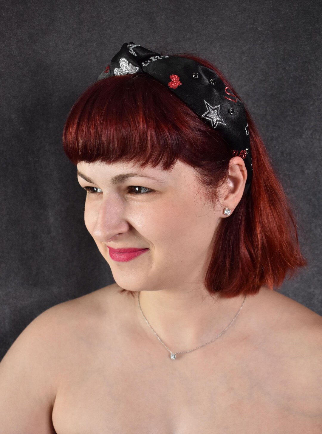 Headband With Early 2000s Mcbling Style Silver and Red Glitter Graphics ...