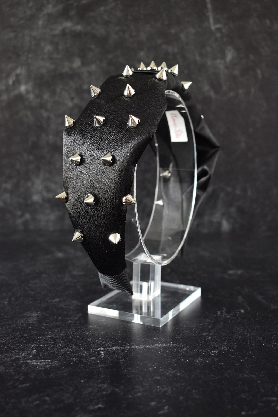 Black Satin Headband With Silver Spikes, Studs Goth, Gothic, Punk, Horror Punk, Metal, Deathrock ...