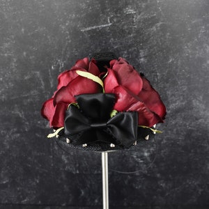 Goth Fascinator With Black Coffin, Ribbons, Studs, Red Flowers | Goth ...