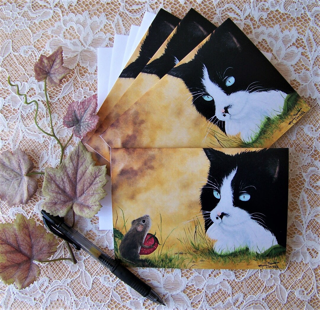 Cat and Mouse Note Cards, Cat Stationary, A Set of 4 Cards - Etsy