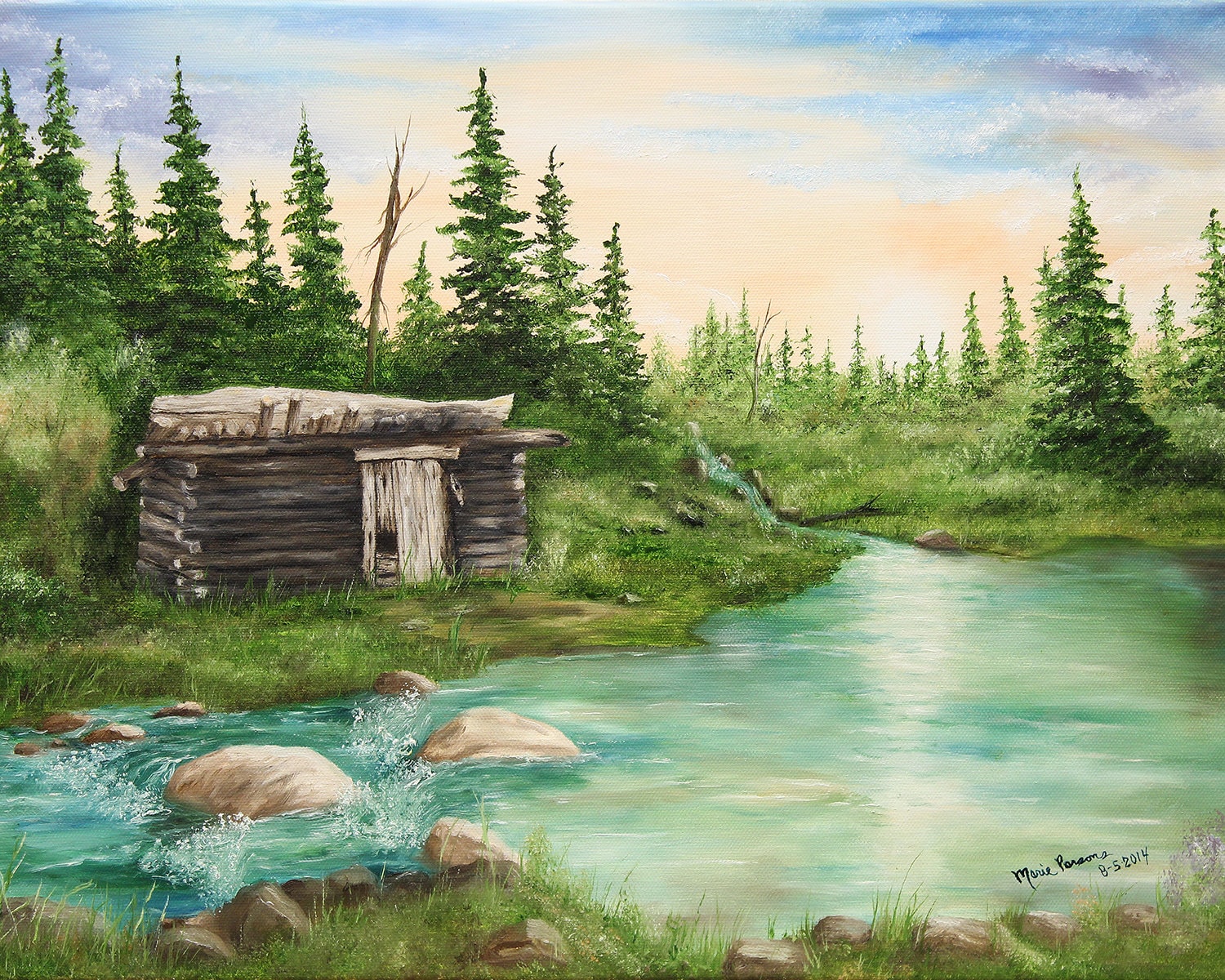 Cabin Painting, Landscape Painting, Original Oil Painting on Canvas ...