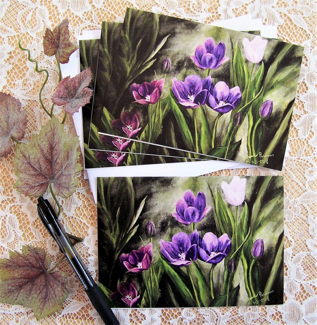 Tulip Note Cards, Tulip Stationary, A Set of 4 Cards - Etsy