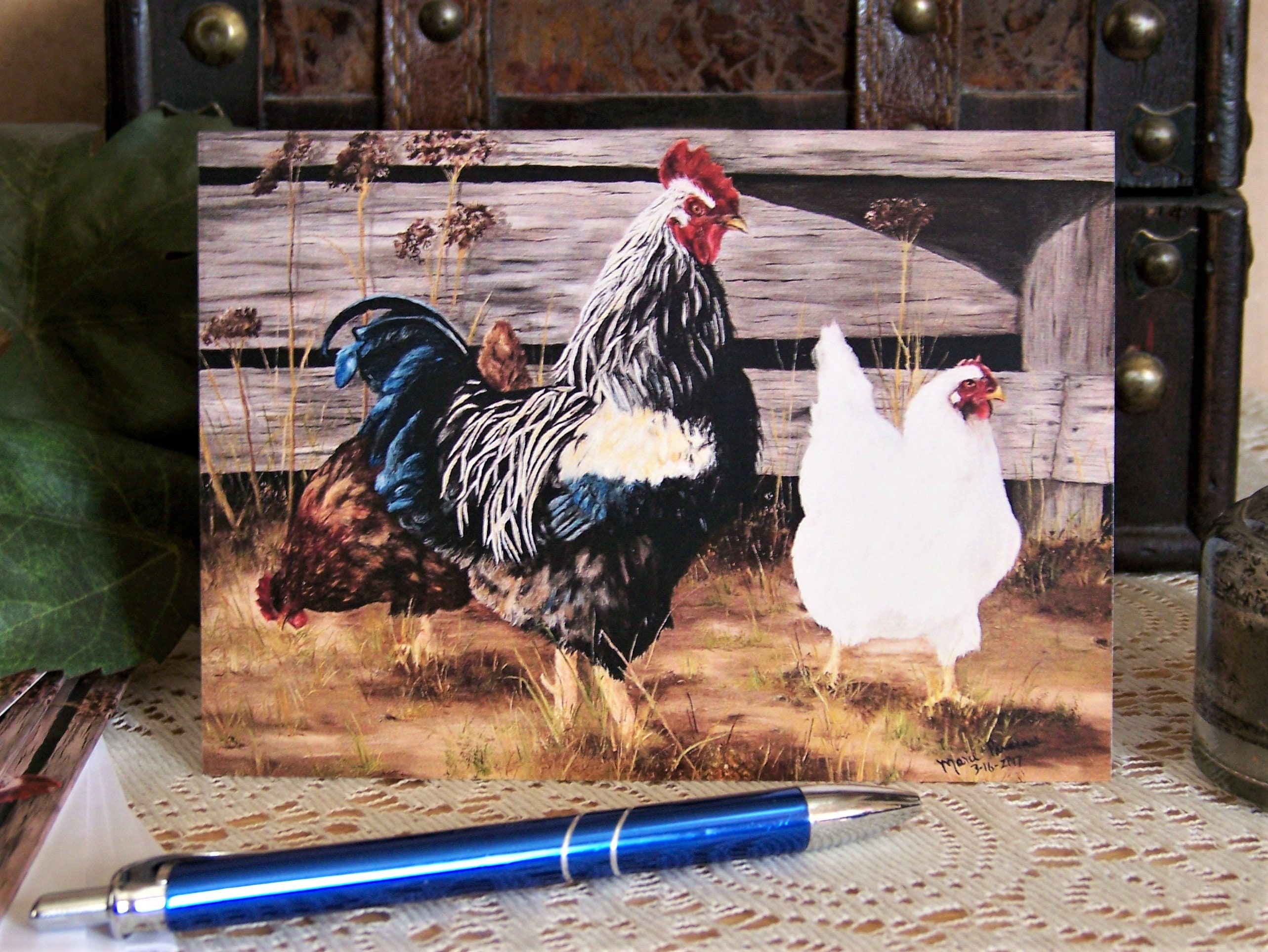Rooster and Chicken Note Cards, Chicken Stationary, A Set of 4 Cards - Etsy