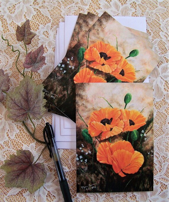 Poppies Note Cards Floral Note Cards Blank Note Cards Set - Etsy