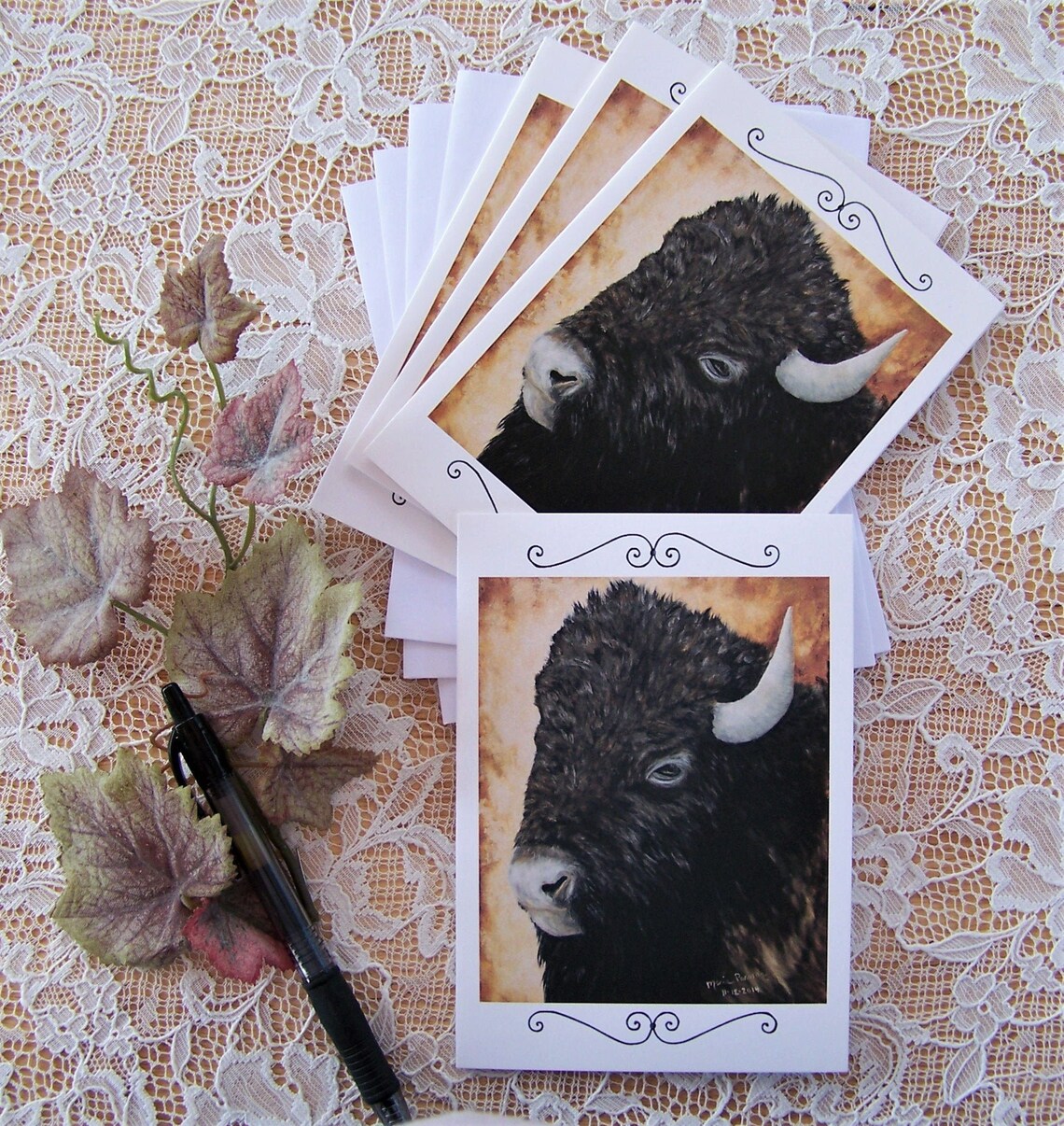 Buffalo Note Cards, Buffalo Stationary, Bison Note Cards, A Set of 4 ...