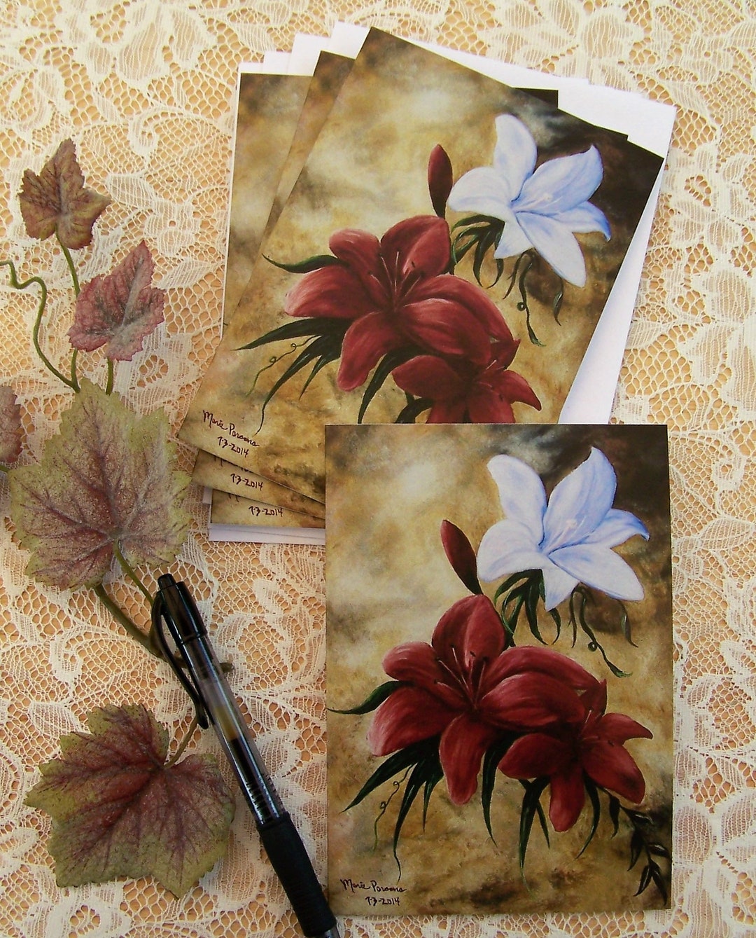 Lily Note Cards, Floral Note Cards, Lily Stationary, A Set of 4 Cards ...