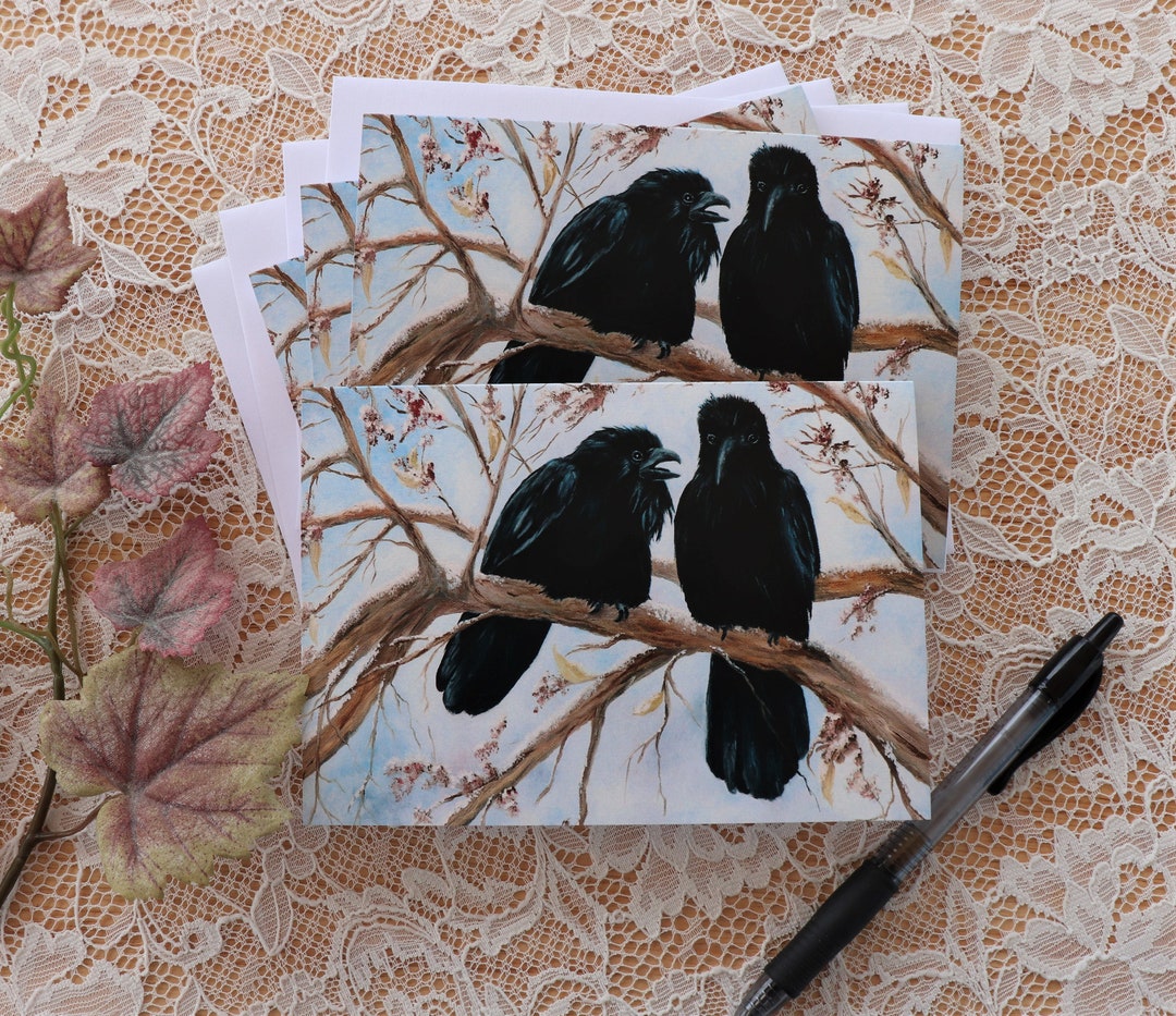 Raven Note Cards, Crow Note Cards, Bird Stationary, A Set of 4 Cards - Etsy