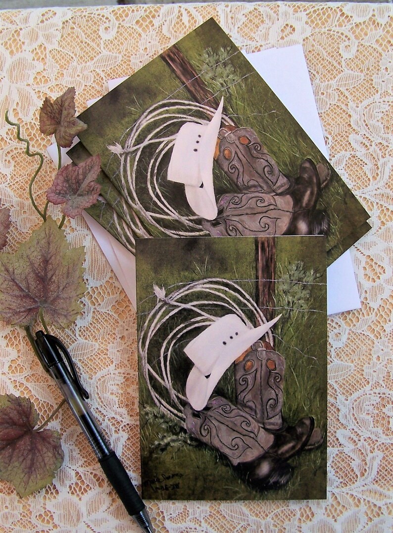 Cowboy Boots Note Cards, Cowboy Hat Note Cards, A Set of 4 Cards - Etsy