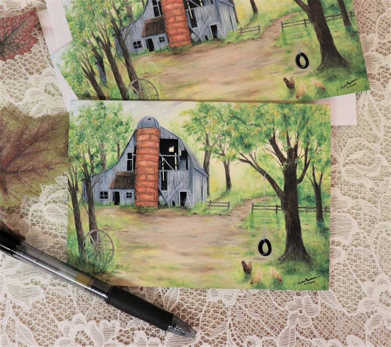 Old Barn With Chickens Note Cards Landscape Note Cards A Set - Etsy