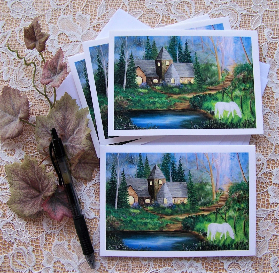 Fantasy Cottage Note Cards, Woodland Fantasy, A Set of 4 Note Cards - Etsy