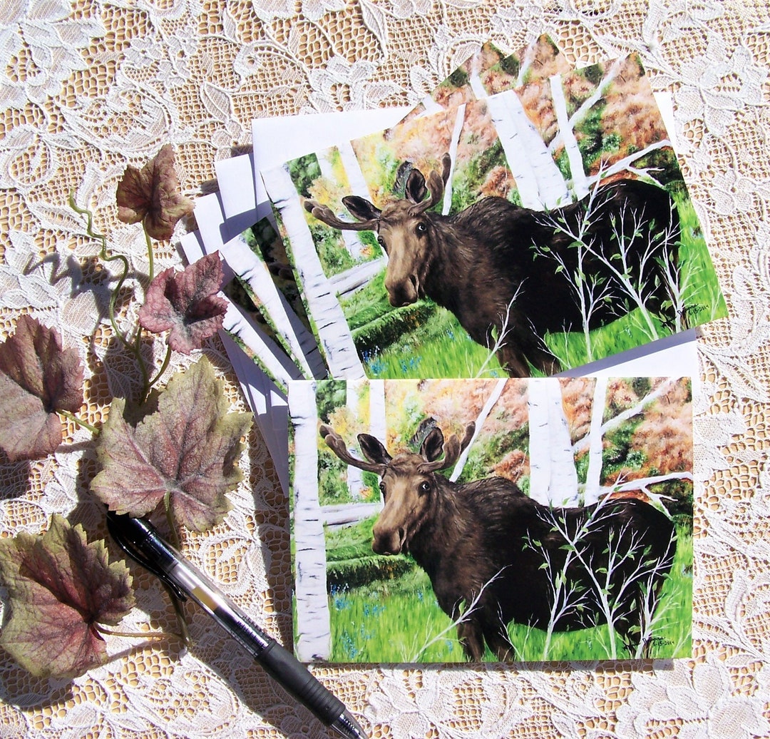 Moose Note Cards Wildlife Stationary A Set of 4 Cards - Etsy