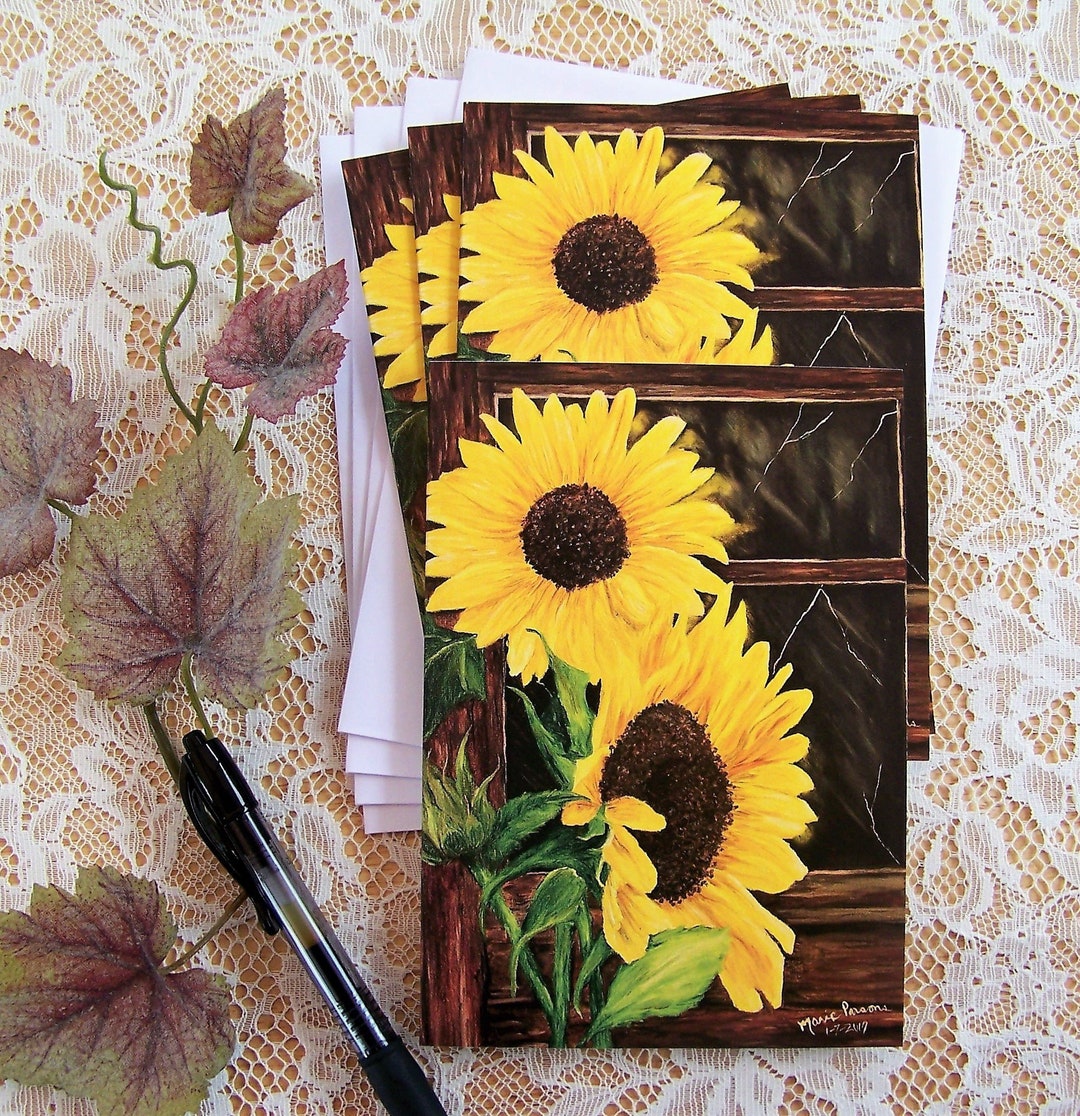 Sunflower Note Cards, Floral Stationary, A Set of 4 Cards - Etsy