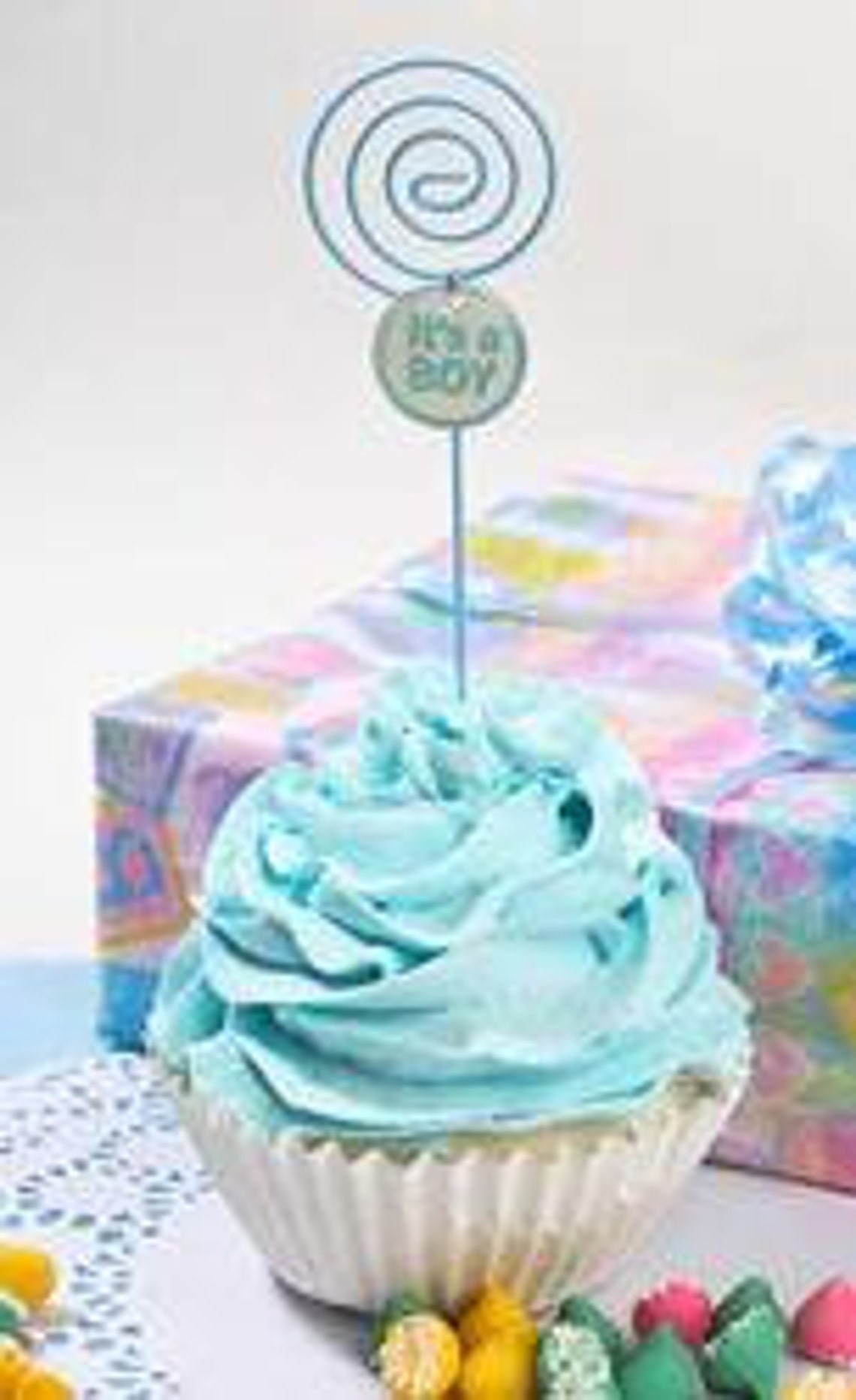 Set of 12 - 6" Blue Wire Swirl Place Card Holder Stem Photo Holder or ...