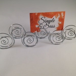 Silver wire table number holder place card holder with swirl | Etsy