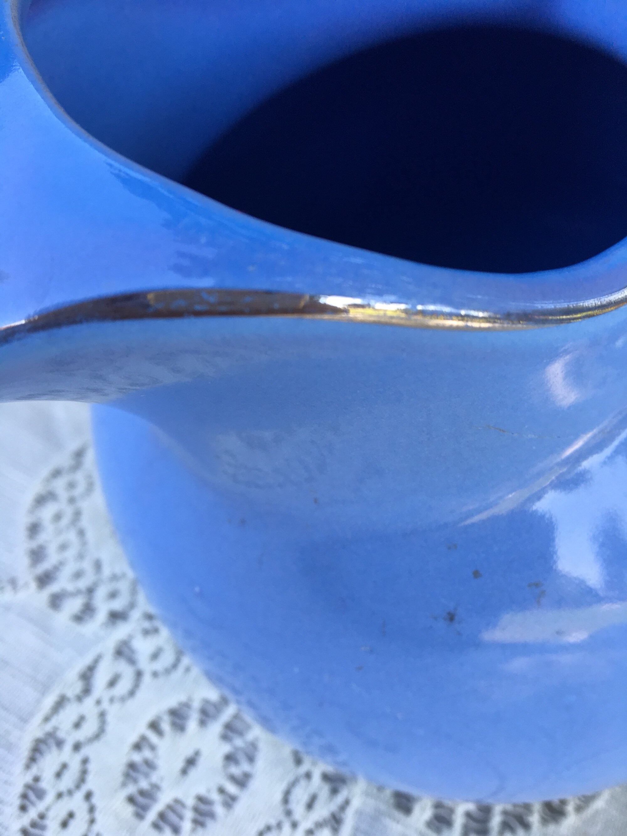 1940s Hall Ceramic Ball Water Pitcher With Spout. Bright Blue With Gold ...