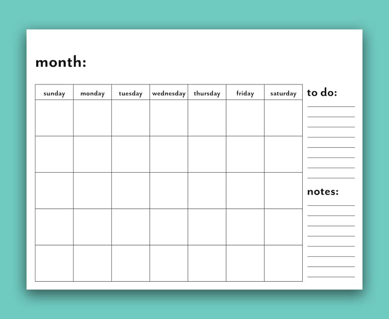 Printable Blank Monthly Calendar Create Your Own Calendar Etsy Finland