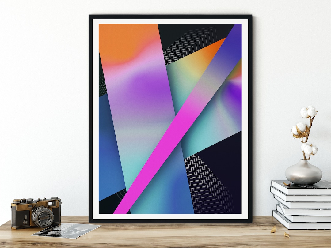 Technicolor Art Print 01, Colorful Design, 1980's, 1990's, Geometric ...