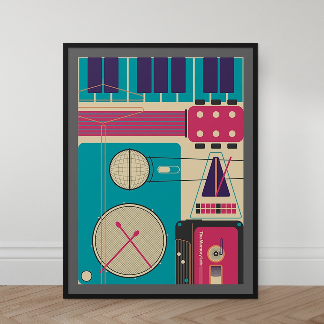 Colorful Musical Instruments Poster: Minimalist Design in a Fun Grid ...