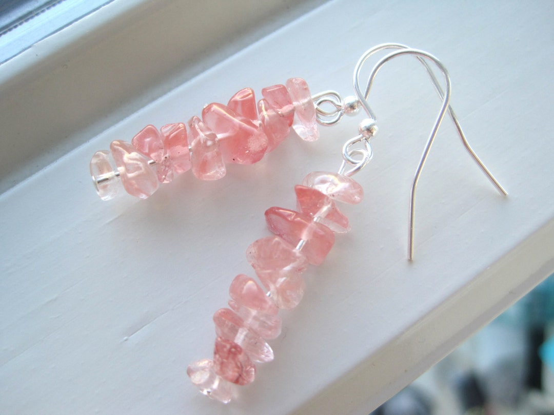 Pink Quartz Earrings Rose Quartz Jewelry Handcrafted Dangle Earrings ...