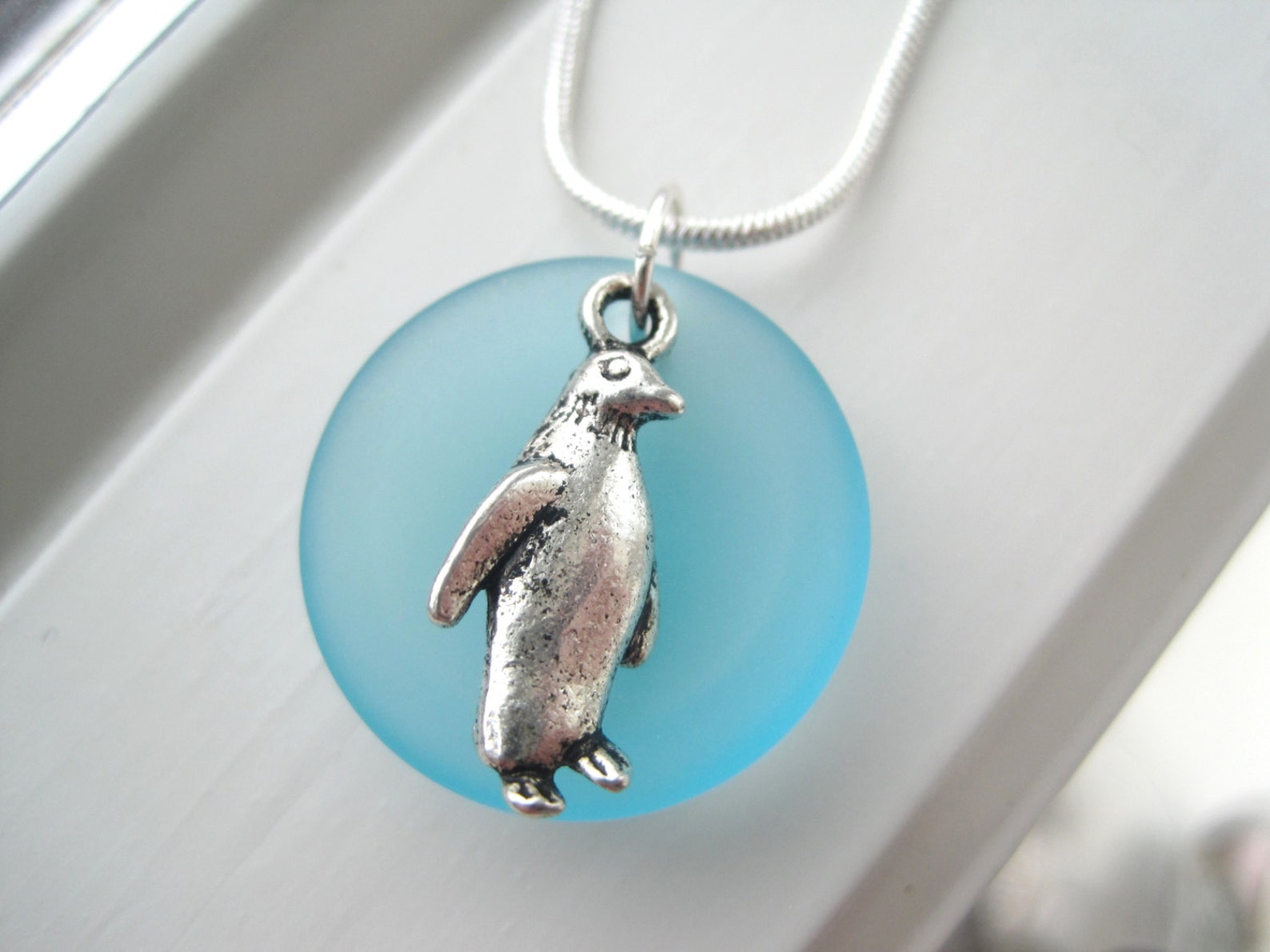 Penguin Necklace Penguin Jewelry Turquoise Blue Glass - Etsy.de
