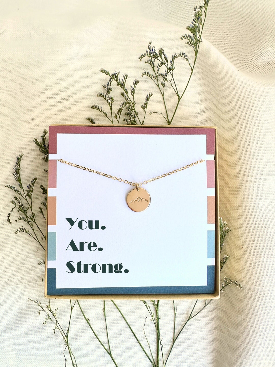 Encouragement Gift 14K Gold You Are Strong Mountain Necklace Breakup ...