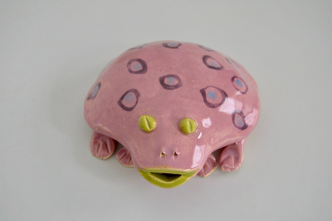Stoneware Frog Key Hider: Pink Glaze, Green Eyes, Purple Spots - Etsy