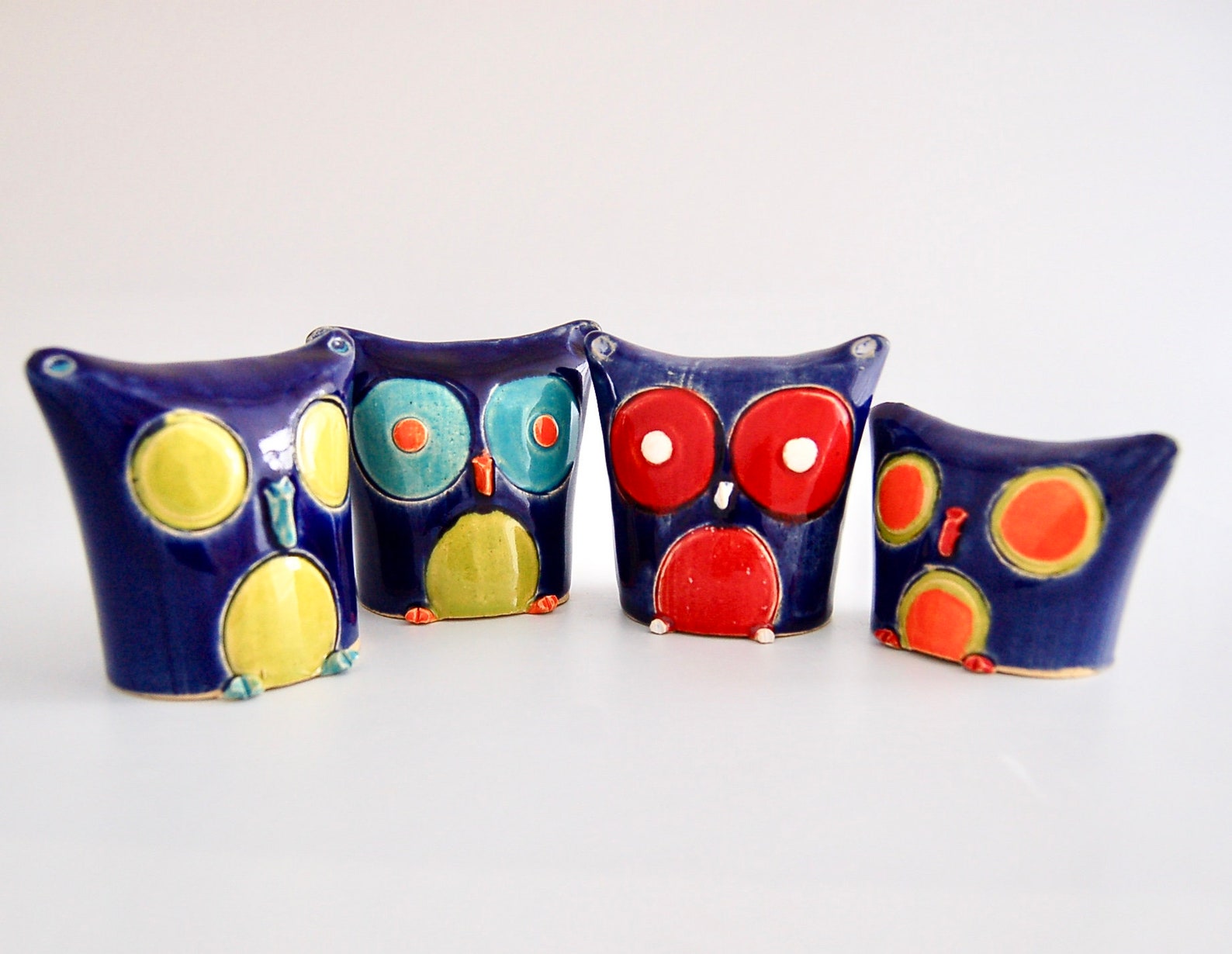 Owl Ceramic With Blue Orange and Green Glaze Small Key | Etsy