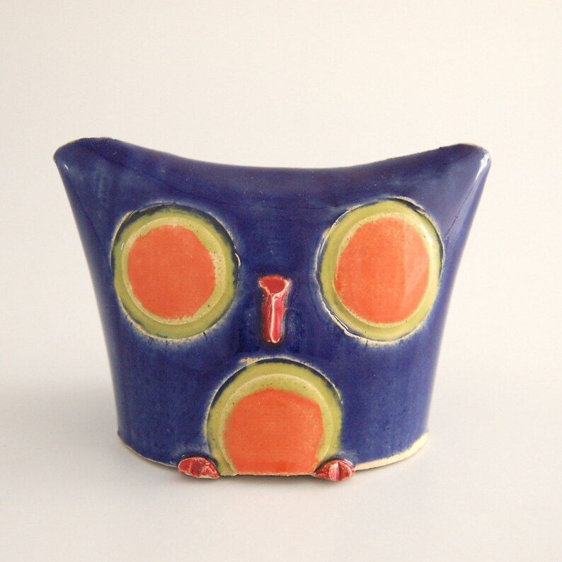 Owl Ceramic With Blue Orange and Green Glaze Small Key - Etsy