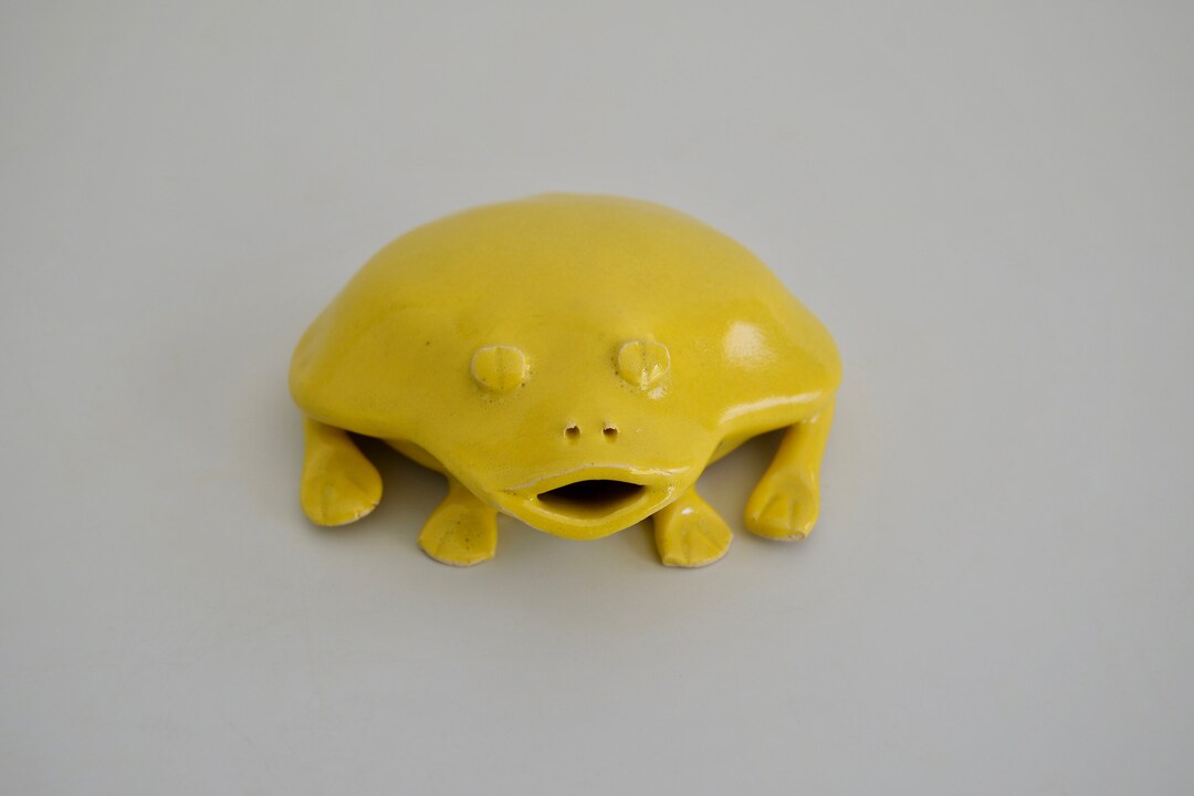 Frog Key Hider, Stoneware, Yellow Glaze With Green Accents, Comes With ...