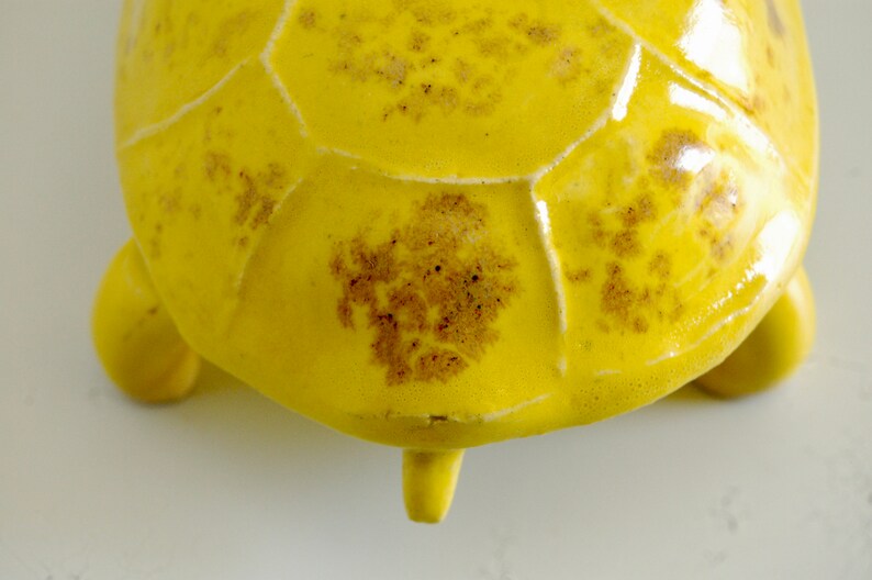 Turtle, Ceramic With Bright Yellow Glaze and Brown Accents, Comes With ...