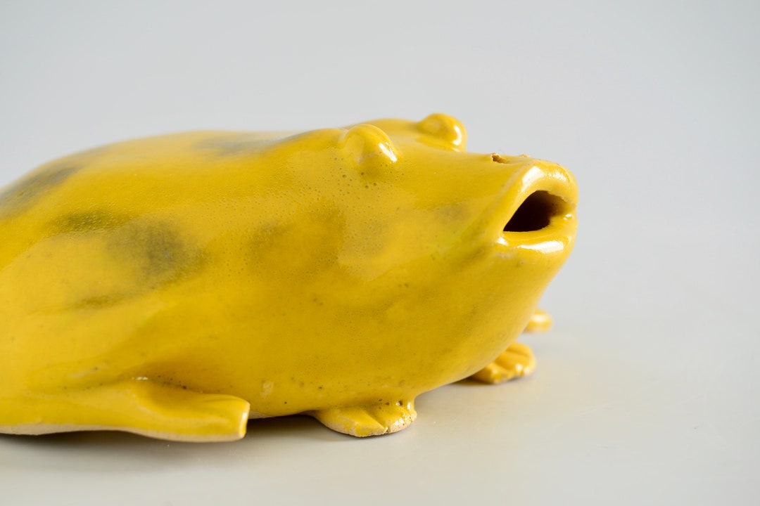 Frog Key Hider, Stoneware, Yellow Glaze With Green Accents, Comes With ...