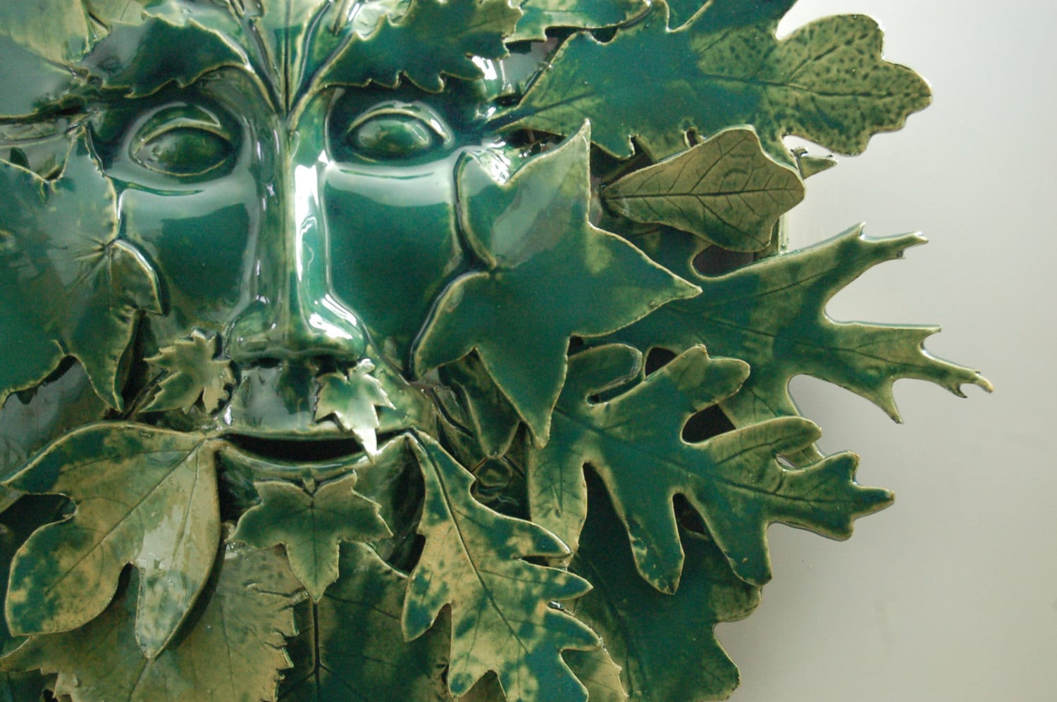 Green Manceramic wall arthand built stoneware with teal | Etsy