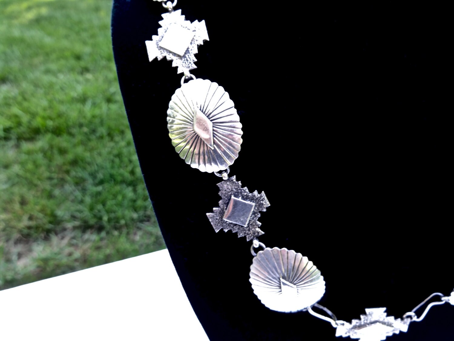 Vintage STERLING CONCHO NECKLACE Native American Navajo Sterling Silver ...