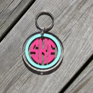 Circle Monogram Keychain, Acrylic Keychain, Personalized Key Chain ...