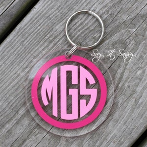 Circle Monogram Keychain, Acrylic Keychain, Personalized Key Chain ...