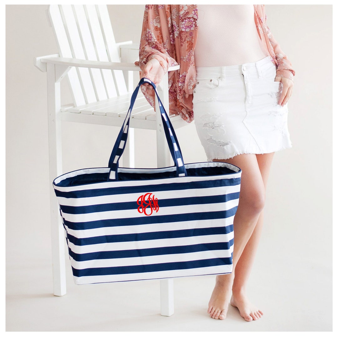 Navy Stripe Tote Monogrammed Ultimate Tote Oversized Tote Stripe Tote ...