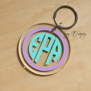 Circle Monogram Keychain, Acrylic Keychain, Personalized Key Chain ...