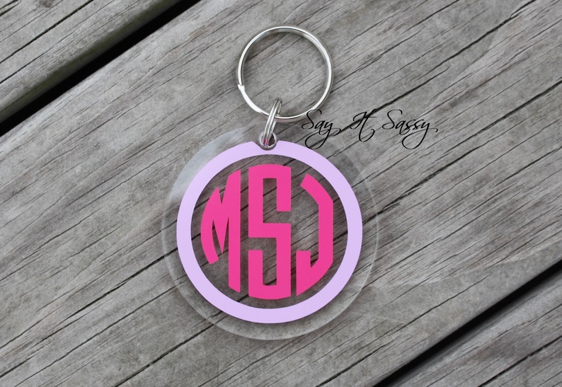 Circle Monogram Keychain Acrylic Keychain Personalized Key - Etsy