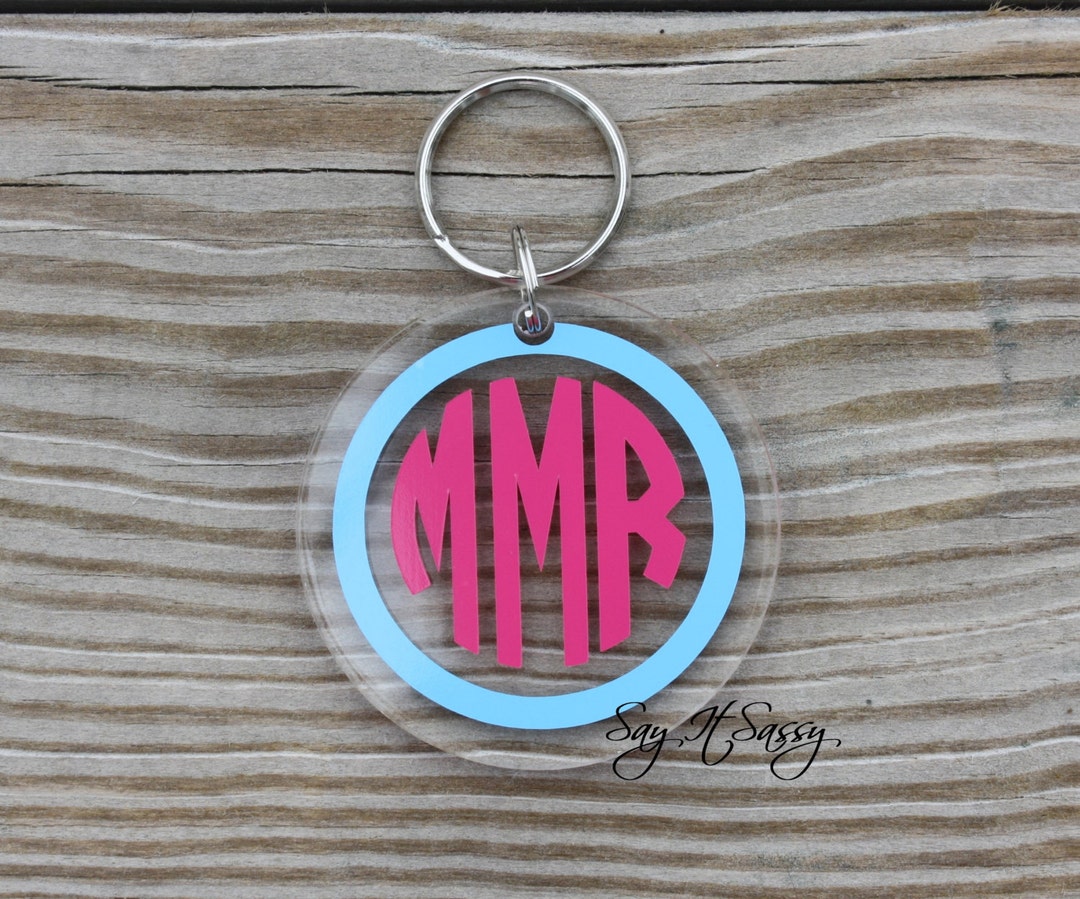 Circle Monogram Keychain, Acrylic Personalized Key Chain - Etsy