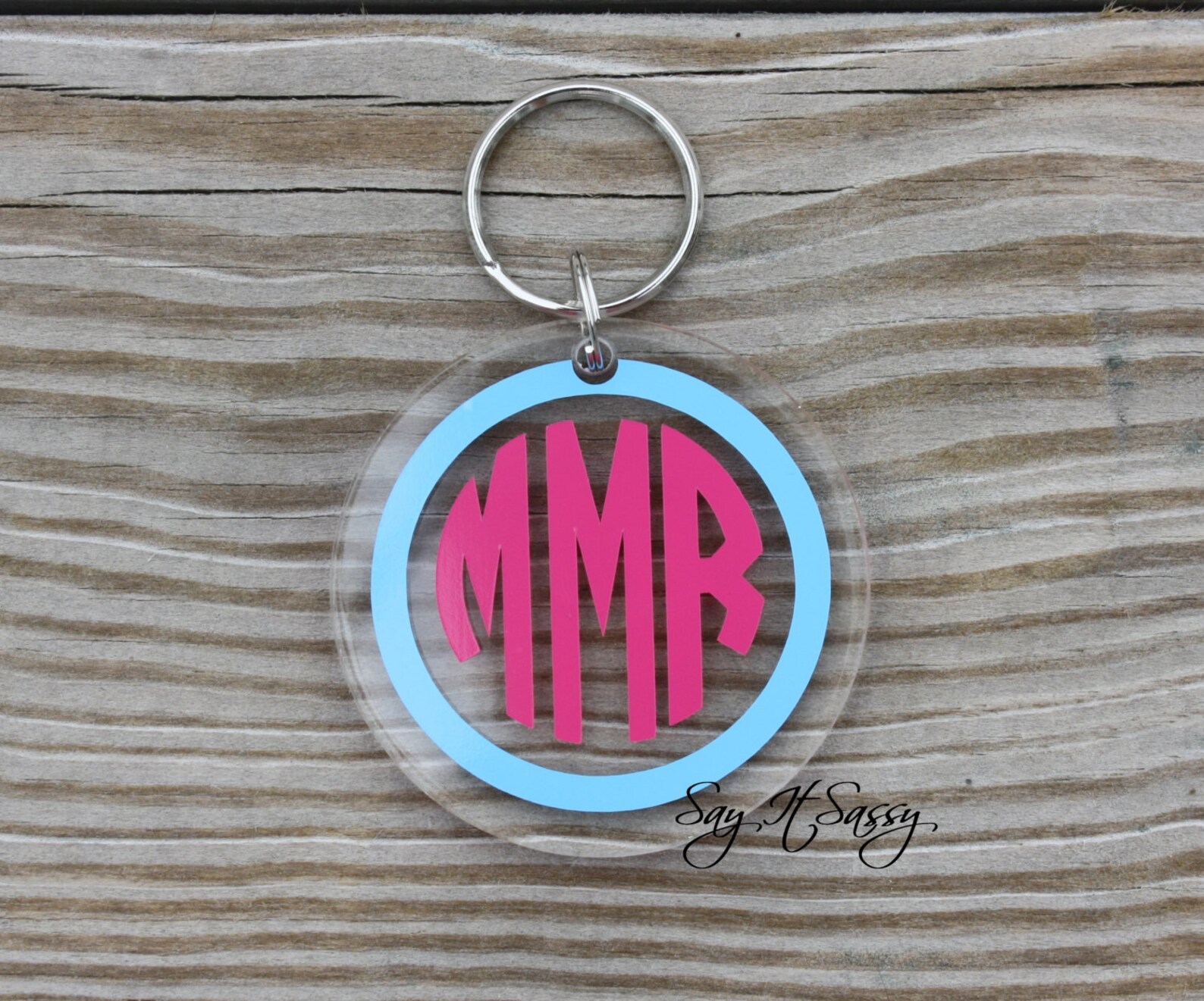Circle Monogram Keychain Acrylic Personalized Key Chain - Etsy