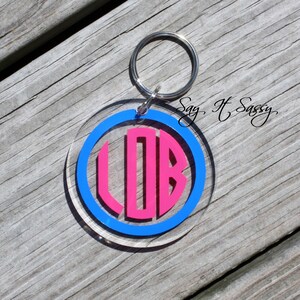Circle Monogram Keychain, Acrylic Keychain, Personalized Key Chain ...