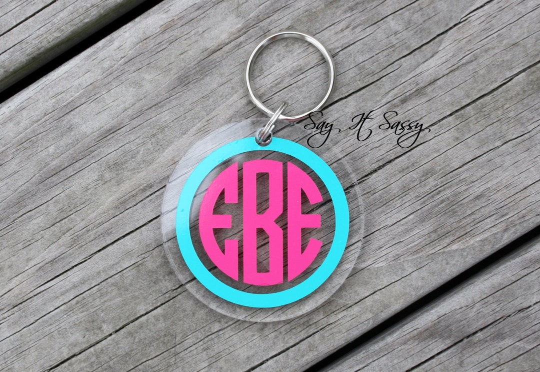 Circle Monogram Keychain, Acrylic Keychain, Personalized Key Chain ...