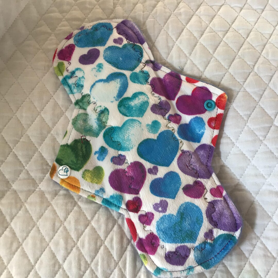 10.2” Hearts All Over on Minky Reusable Cloth Pad (regular )heart Snap ...